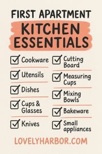 21 Overlooked First Apartment Kitchen Essentials Checklist - Lovely Harbor