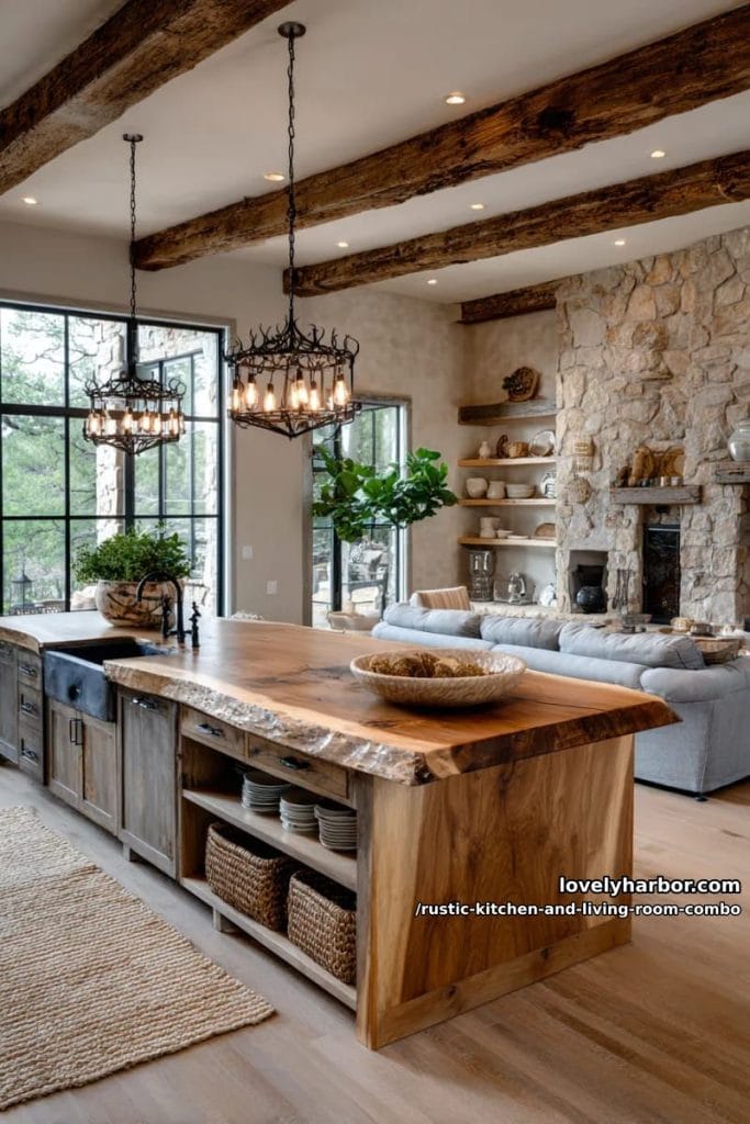 15 Rustic Kitchen And Living Room Combos For Modern Homes - Lovely Harbor