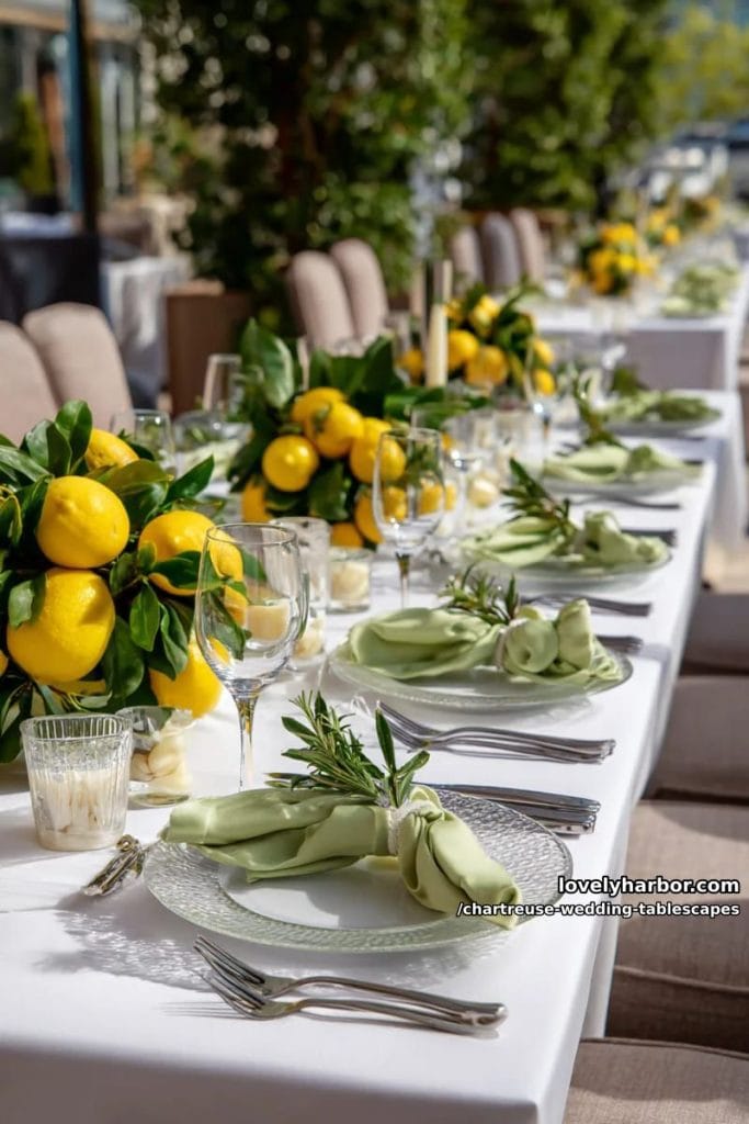 15 Chartreuse Tablescapes For Contemporary Weddings - Lovely Harbor